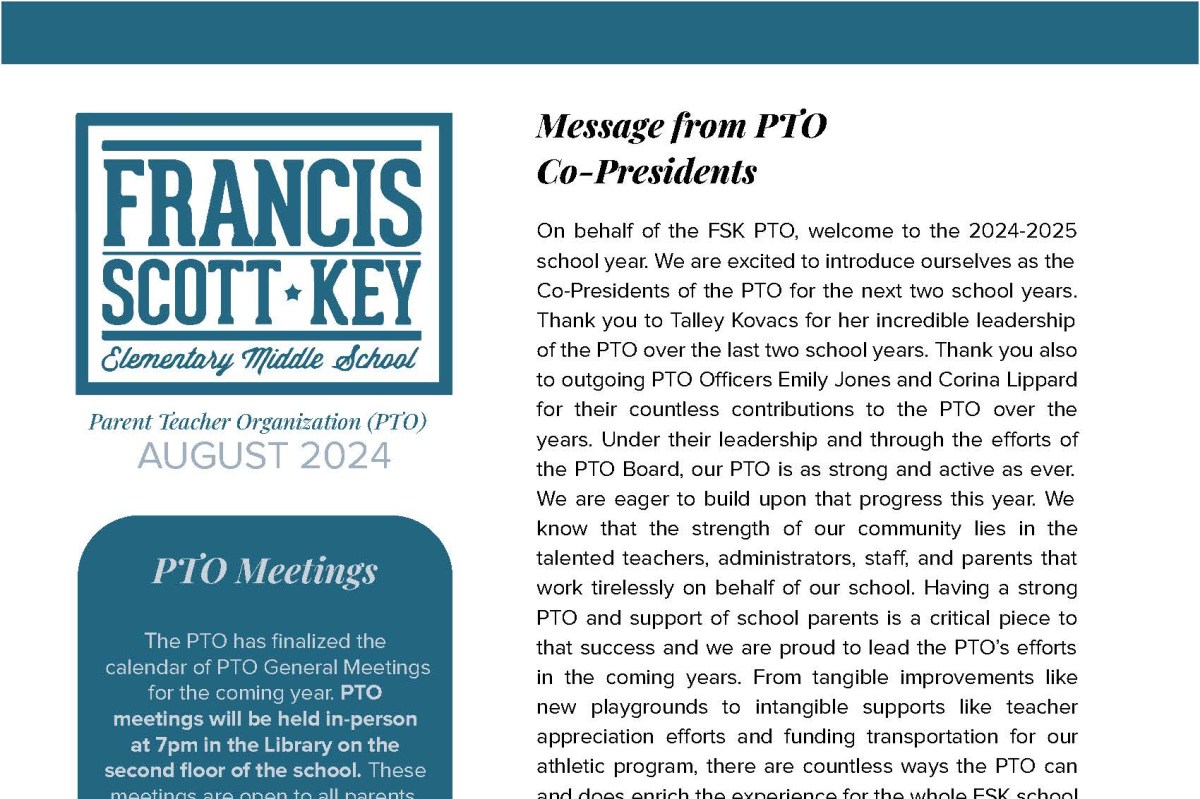 August 2024 Newsletter – Francis Scott Key Elementary/Middle School PTO